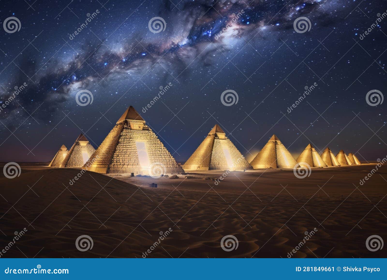 Glowing Buildings in the Shape of Pyramids on Other Planet Stock ...