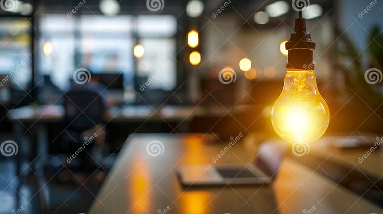 A Glowing Bulb on an Office Workplace, Representing a Creative Idea for ...