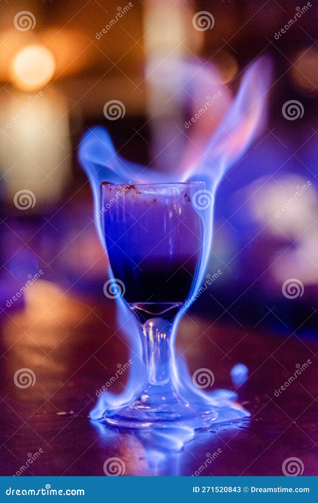 Glowing and Burning Cocktail in the Glass on the Bar Table Stock Image ...
