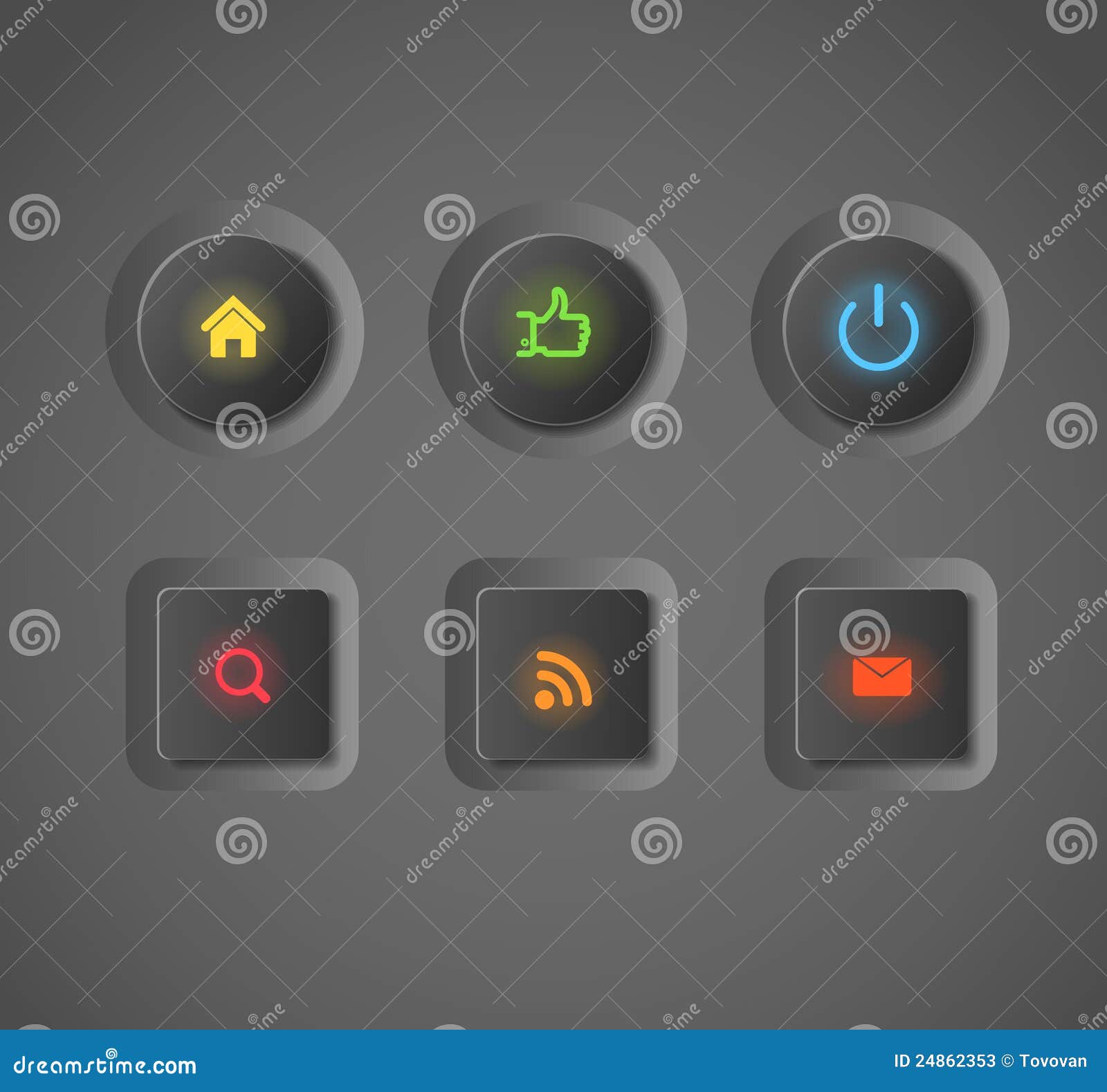 Glowing buttons collection editorial stock photo. Illustration of pause ...