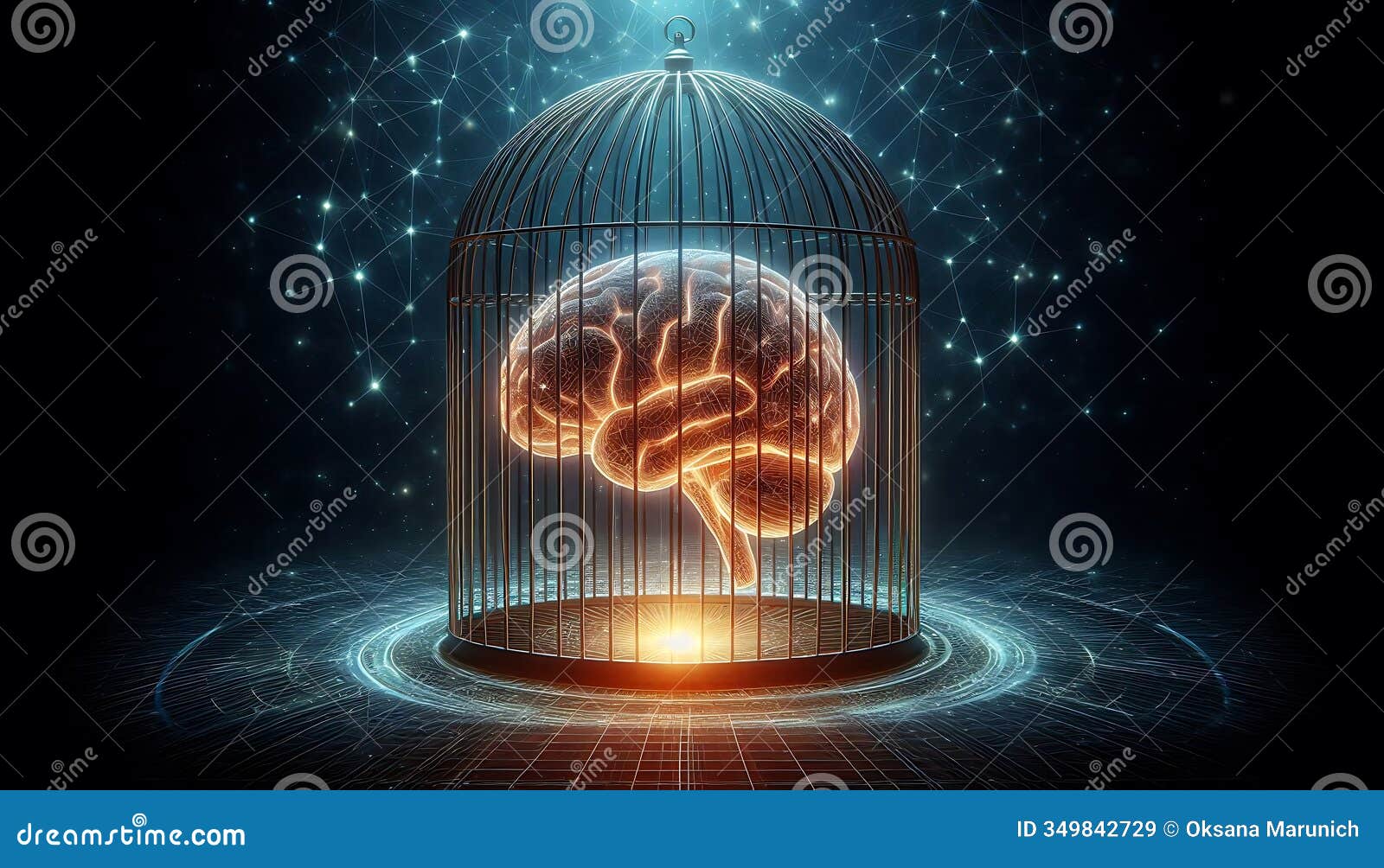 Glowing Cage with a Human Brain Floating Inside, Symbolizing ...