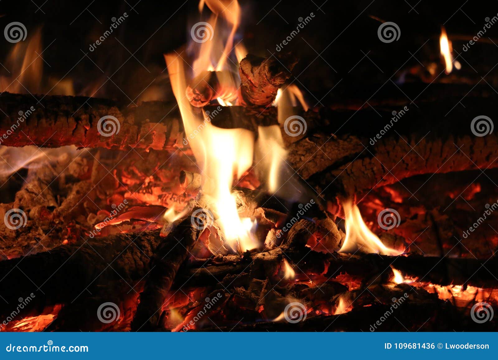 Glowing Campfire with Flames Stock Photo - Image of yellow, glowing ...