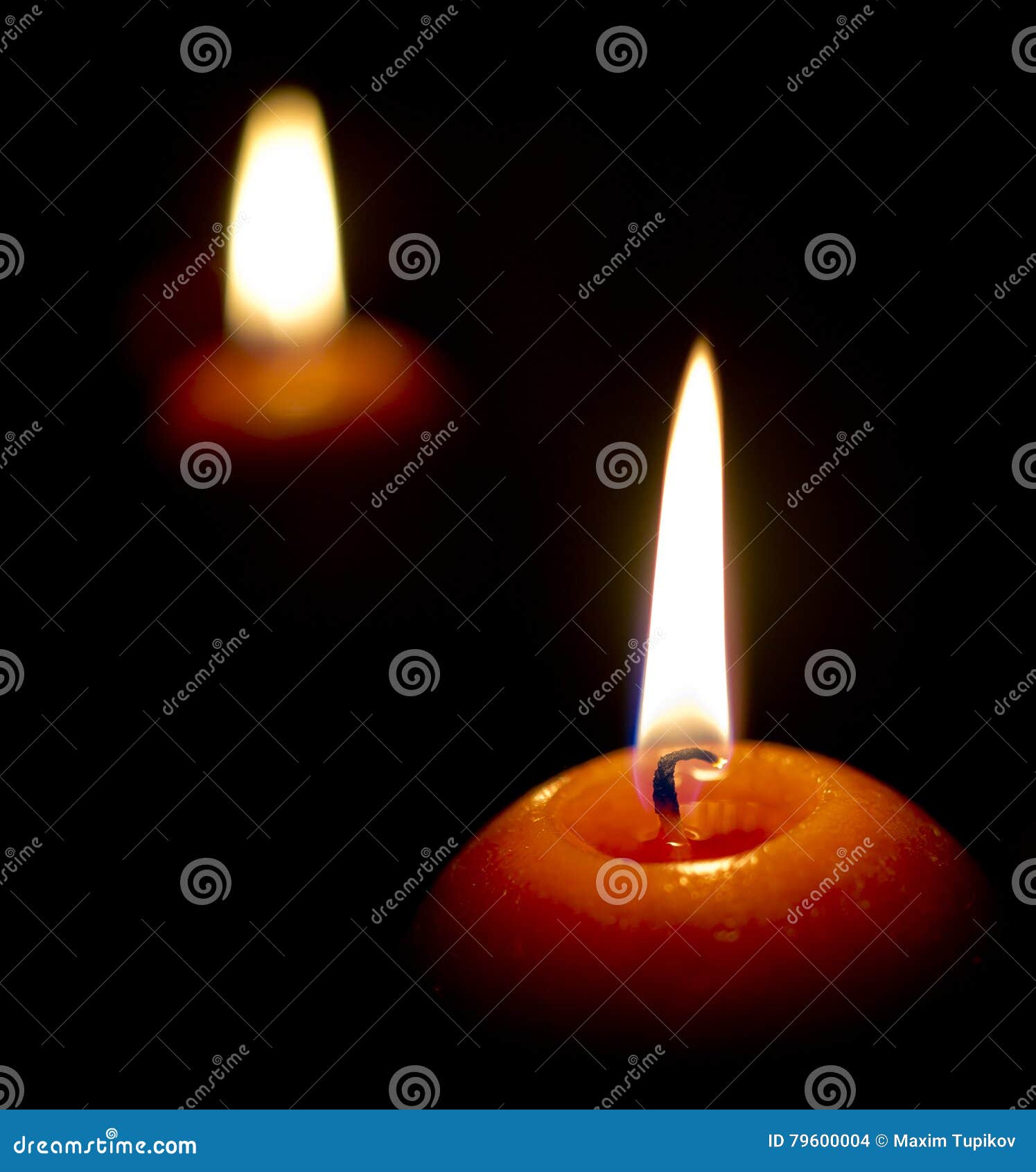 Glowing Candle and Its Reflection in the Dark Stock Photo - Image of ...