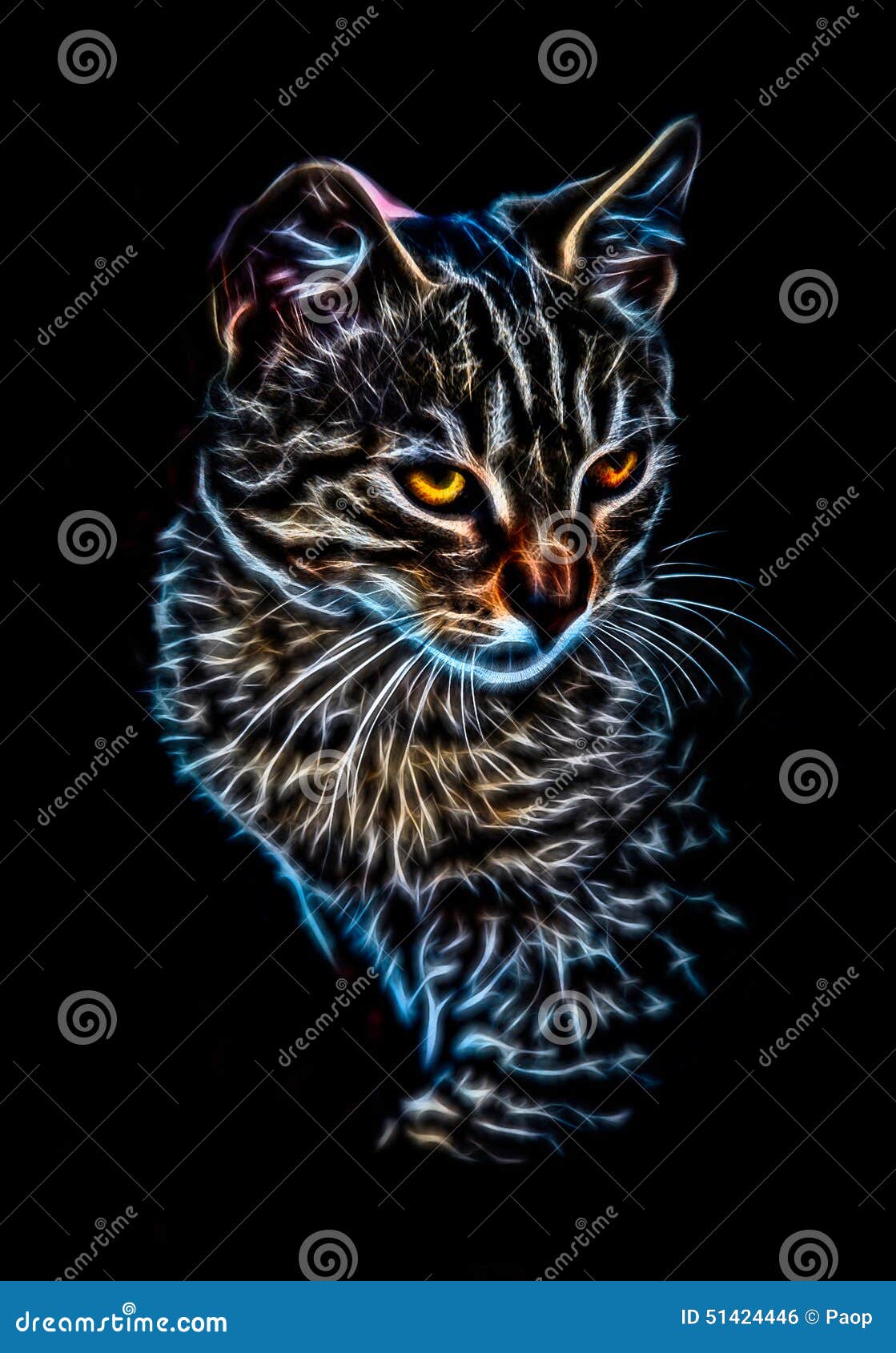 Glowing cat portrait stock illustration. Illustration of gorgeous ...