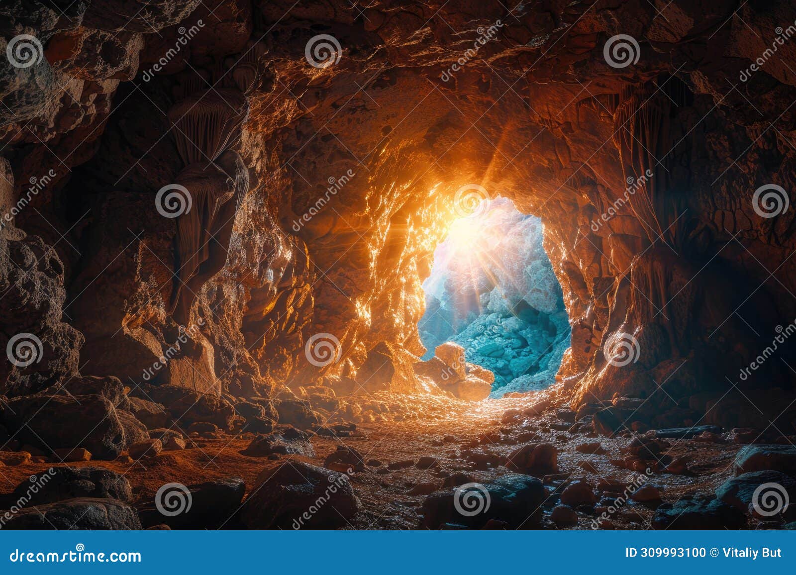 Glowing Cave Entrance stock photo. Image of formation - 309993100
