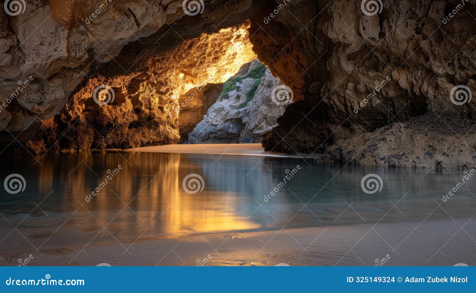 The Cave With The Reflection Of Bright Fantasy Light Inside Shows The ...