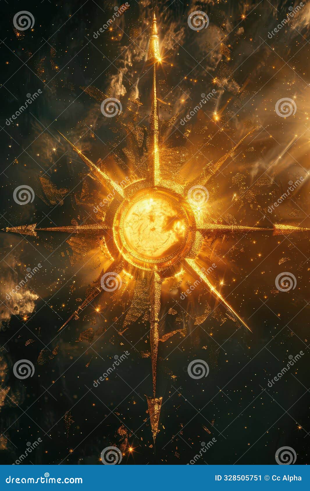 A Glowing, Celestial Compass with a Golden Orb at Its Center ...