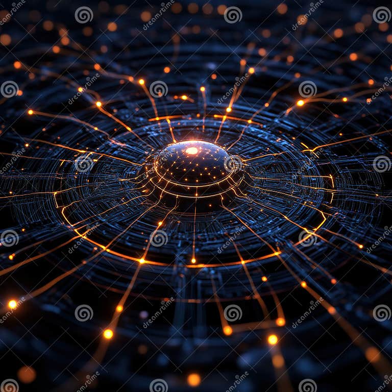 A Glowing Central Node with Radiating Connections in an Abstract ...