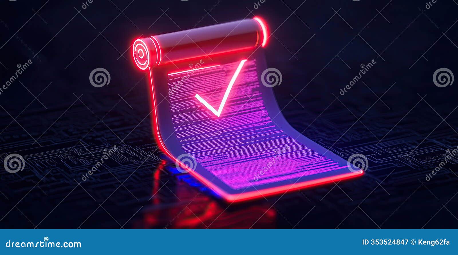 Glowing Check Mark on Digital Document Symbolizes Approval and Security ...