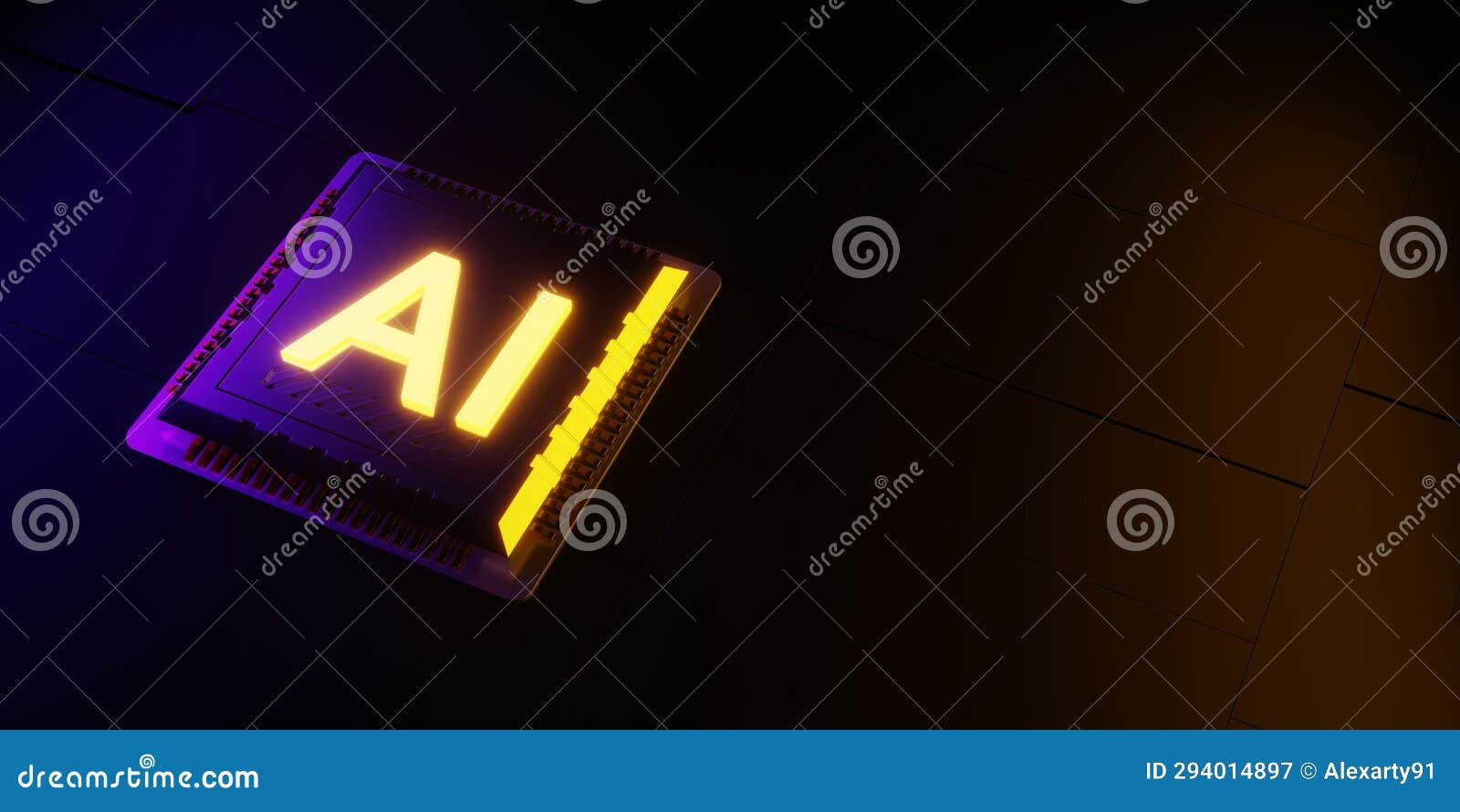 Glowing Chip with Sigh in Yellow and Purple Neon Light 3d Render Stock ...