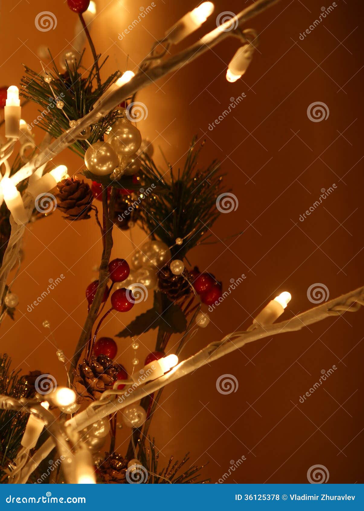 Glowing Christmas Electric Garland, Closeup Stock Photo - Image of pine ...