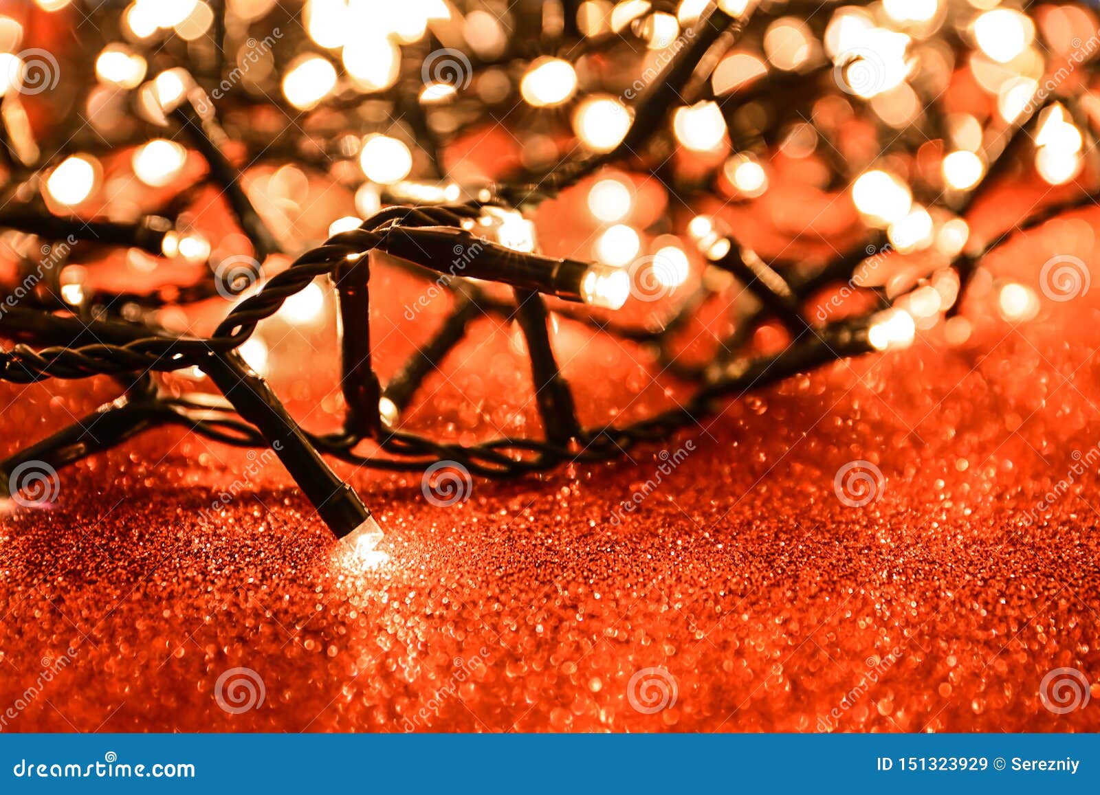 Glowing Christmas Lights on Color Background Stock Image - Image of ...