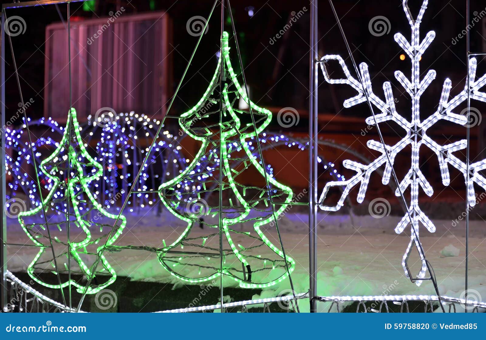 Glowing Christmas Tree and Snowflake Made from Diode Type Stock Photo ...