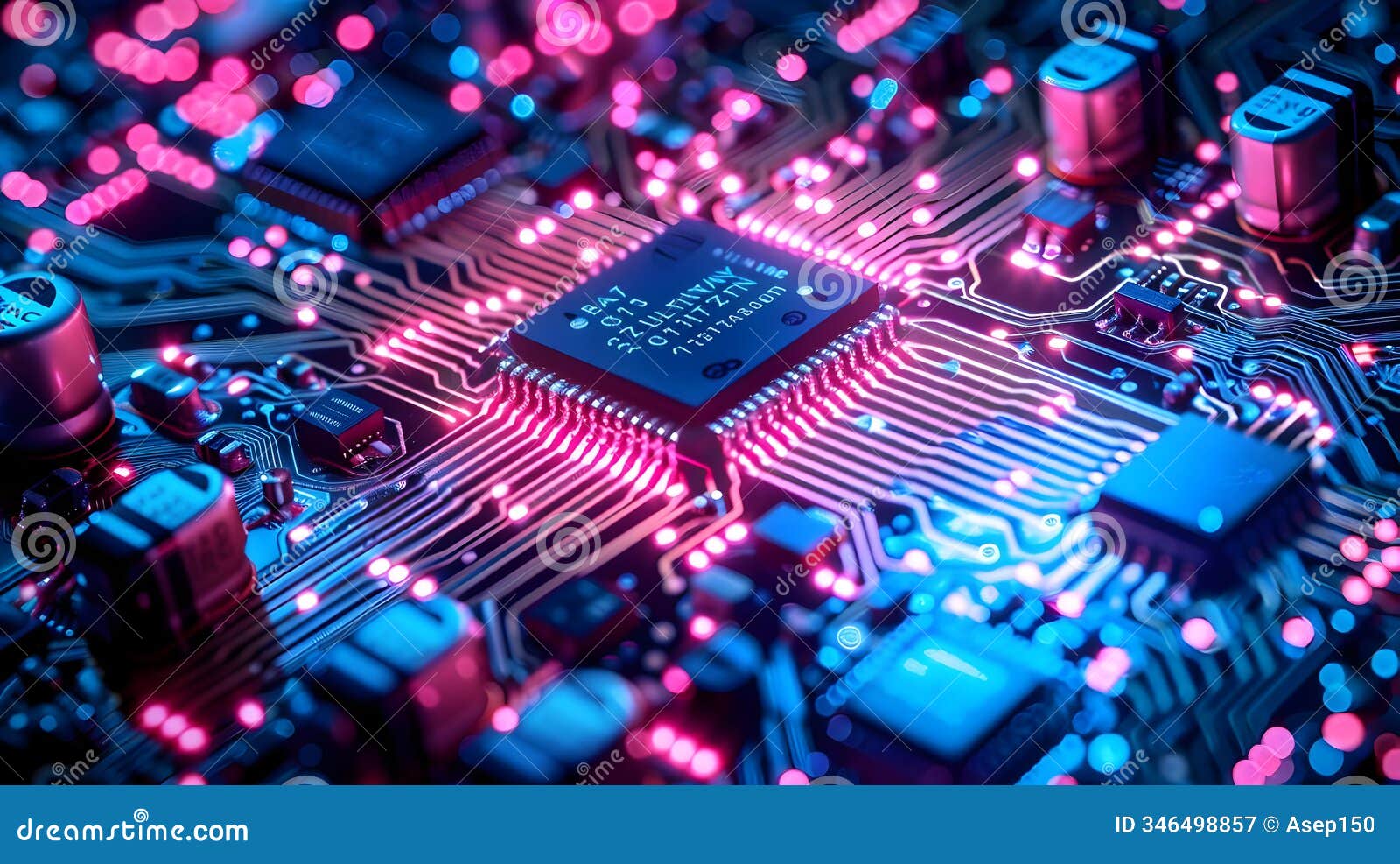 Glowing Circuit Board 3D Illustration Stock Illustration - Illustration ...