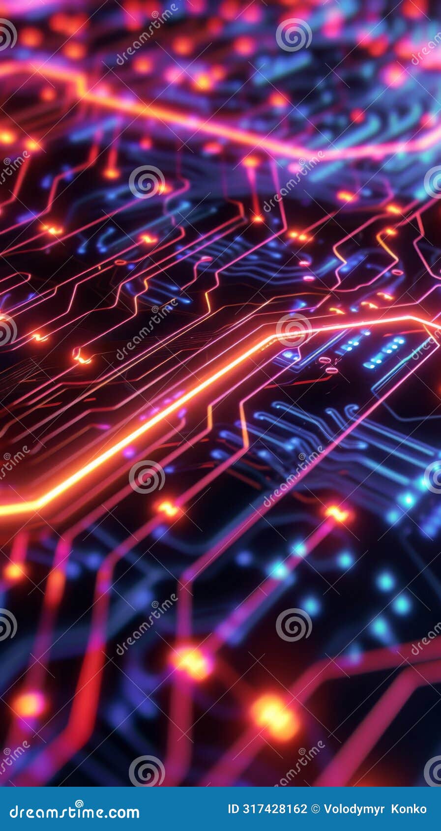 Glowing Circuit Board with Red and Blue Lights Stock Photo - Image of ...