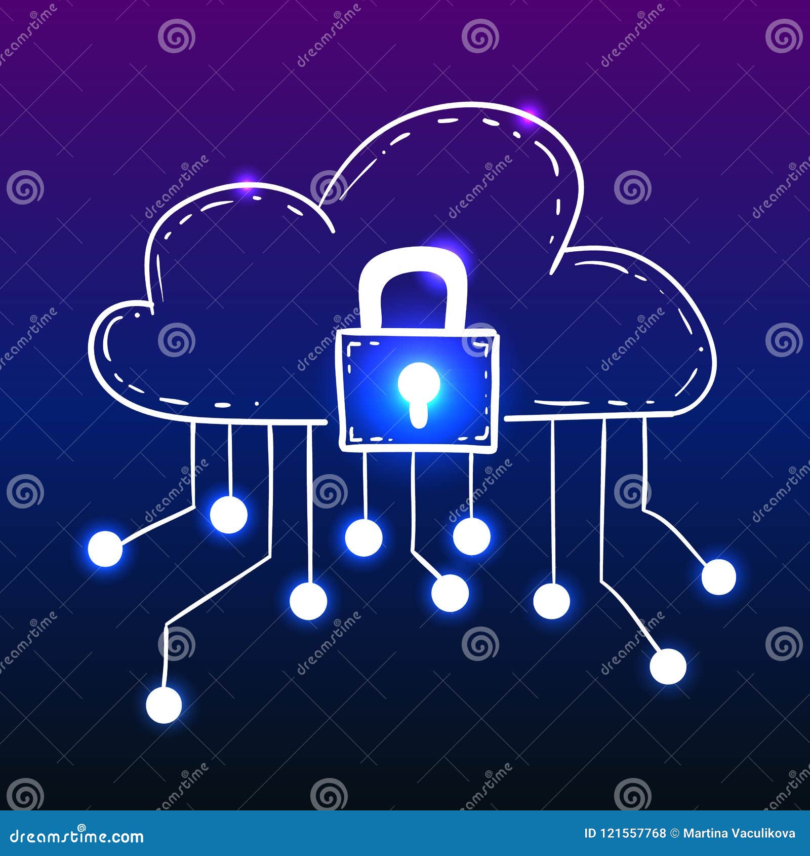 Cloud with Security Lock, Doodle Style Stock Vector - Illustration of ...