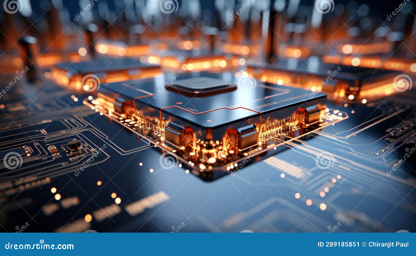 Glowing Circuit Boards in a Row Futuristic Technology Stock ...