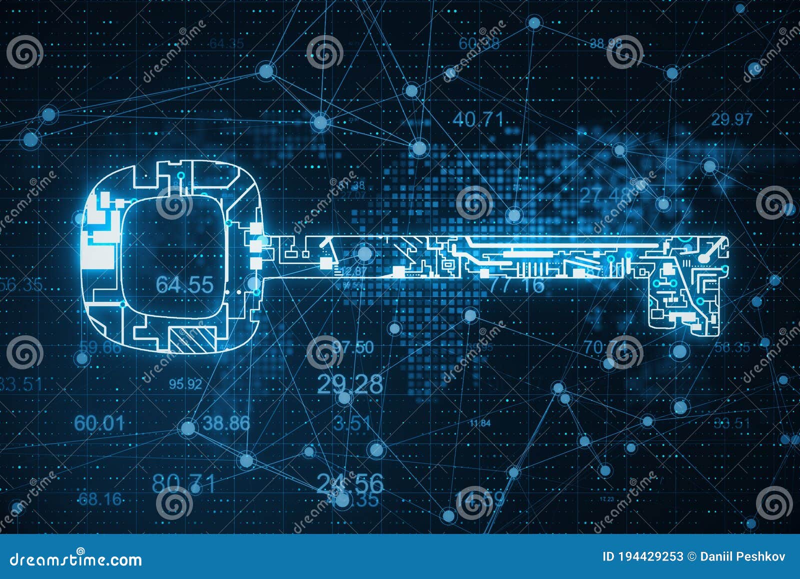 Glowing Circuit Key and World Map Interface Stock Illustration ...