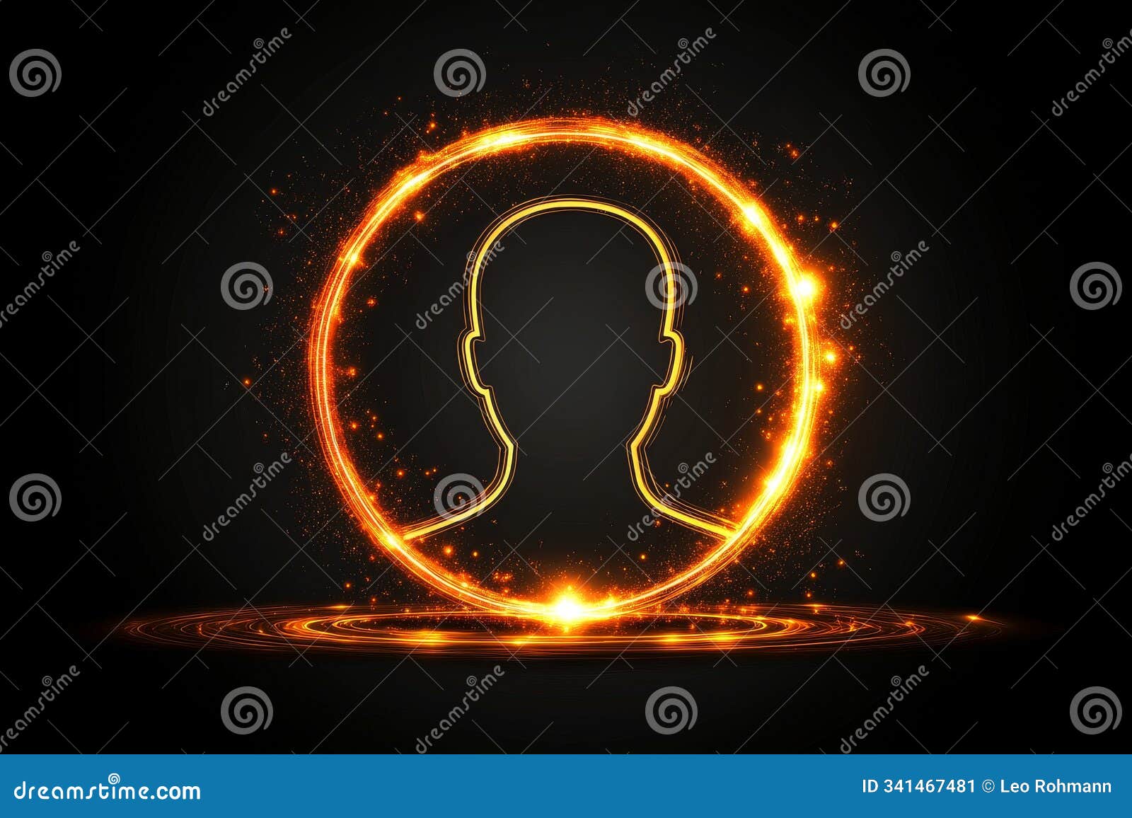 Glowing Circular Profile Icon with Fire Elements Symbolizing Digital ...