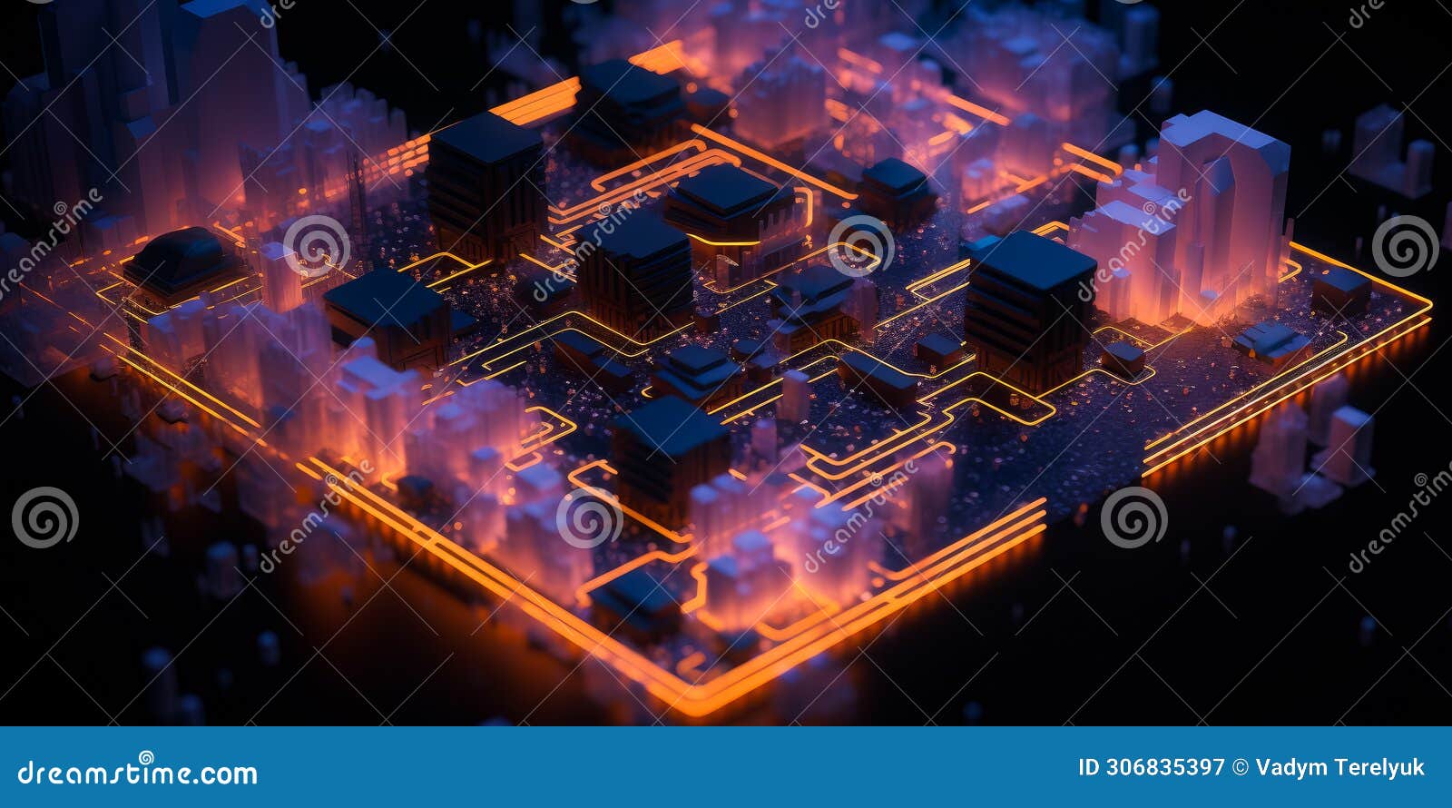 A Glowing Cityscape Illuminated by Computer Graphics Stock Image ...