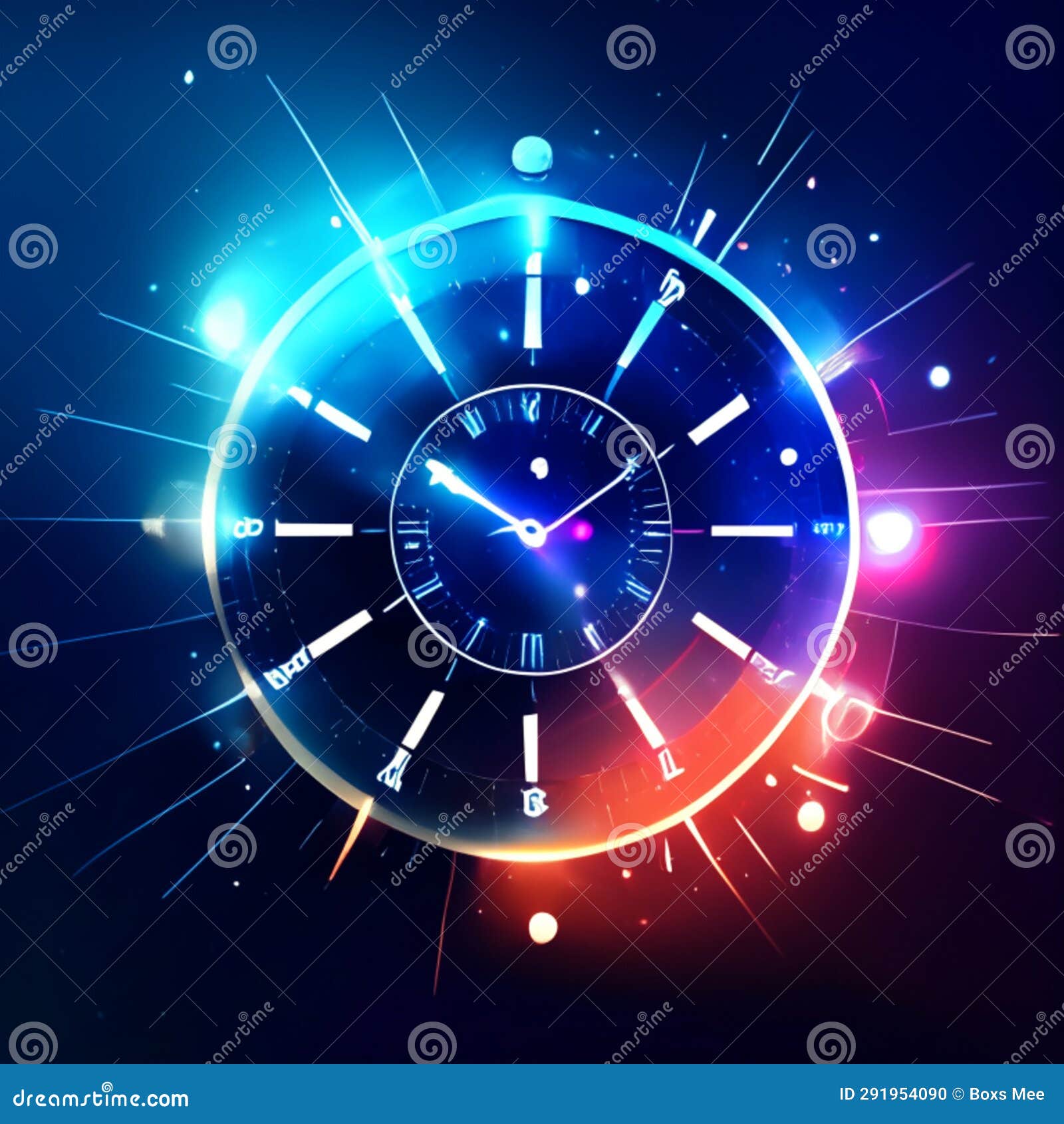 Glowing Clock Face on a Dark Blue Background. Vector Illustration Stock ...