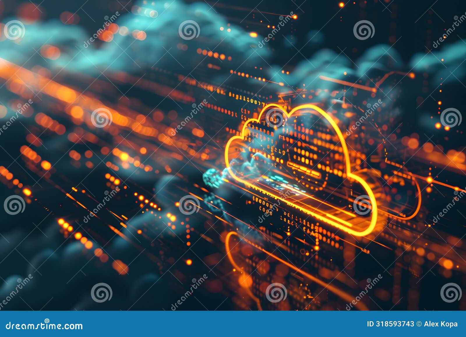 Glowing Cloud Computing Concept on Circuit Board Stock Illustration - Illustration of security ...