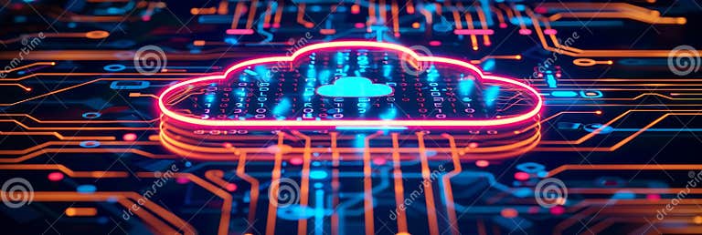 Glowing Cloud Icon with Binary Code, Representing Cloud Computing Technology and Data Storage ...