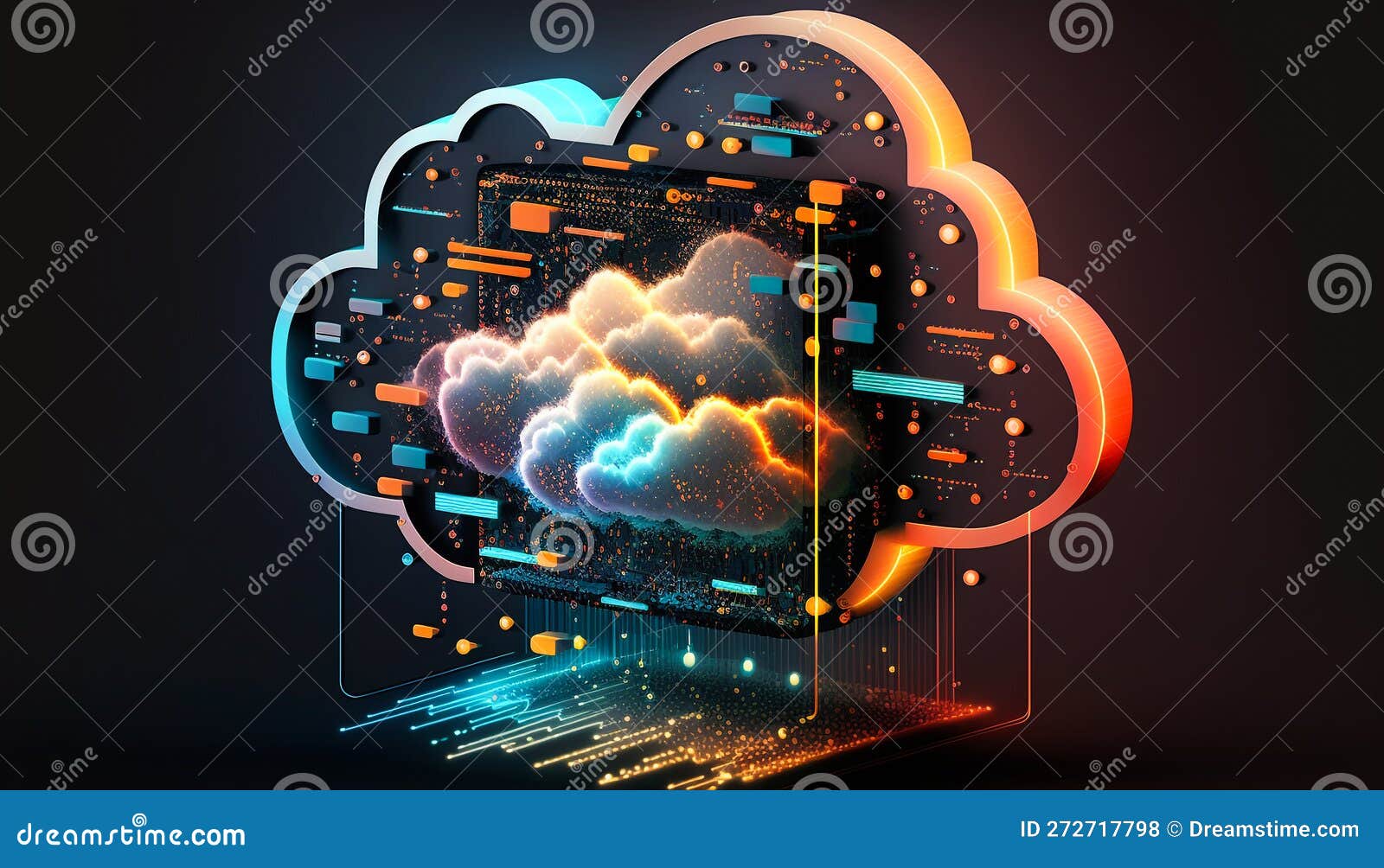 Glowing Cloud Icon Technology Concept, Exploded Panel with Cloud ...