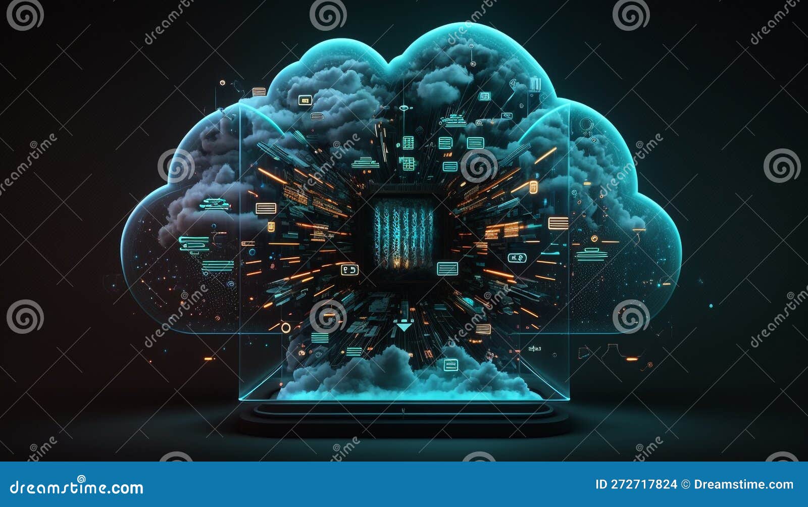 Glowing Cloud Icon Technology Concept, Exploded Panel with Cloud ... Glowing Cloud Icon Technology Concept, Exploded Panel with Cloud ...