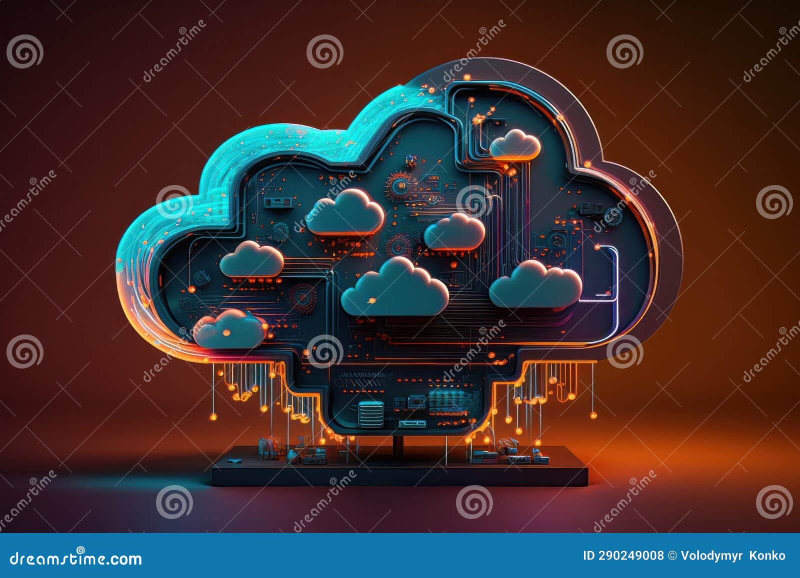 Glowing Cloud Icon Technology Concept, Exploded Panel with Cloud Services and Data Protection ...