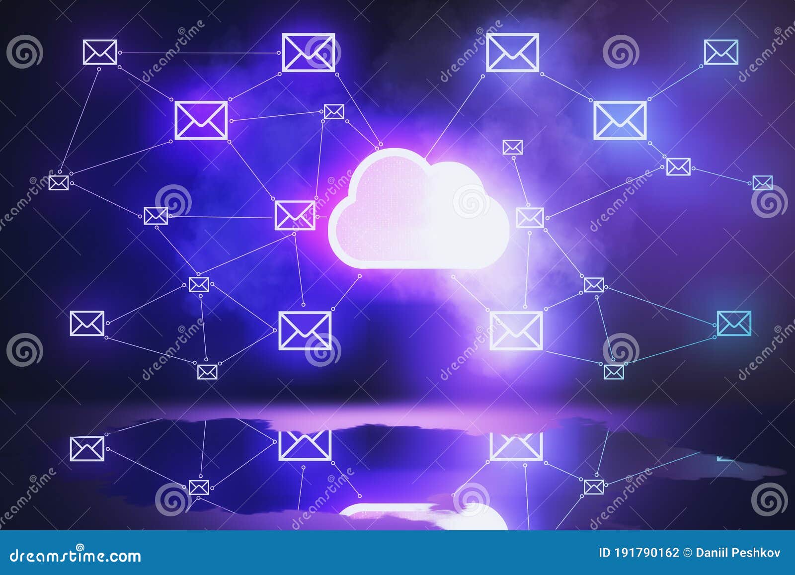 Glowing Cloud with Map and Email Network Stock Illustration ...