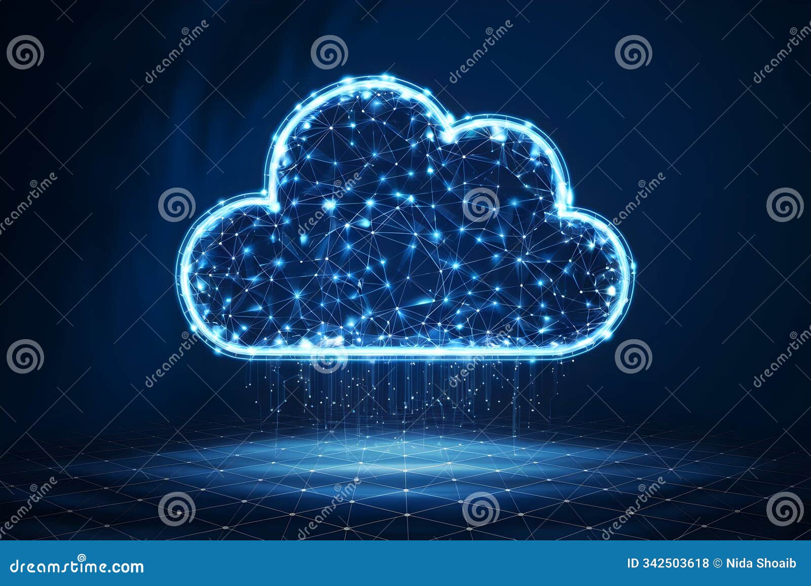 Glowing Cloud Over Grid Platform, High Tech Feel Symbolizes Data ...