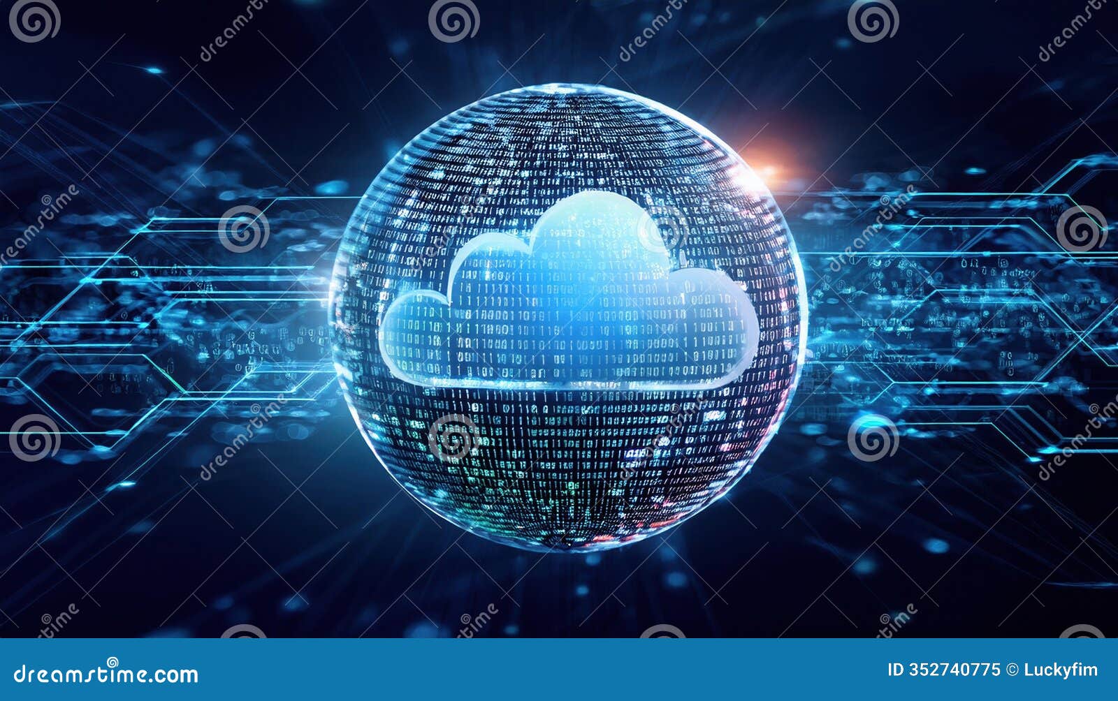 Glowing Cloud Symbol Surrounded by Digital Data Streams, Representing ...
