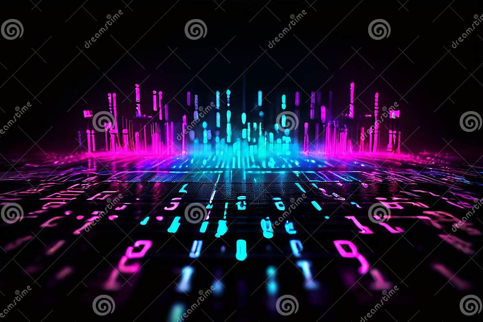 Glowing Code a Glowing Neon Colored Matrix Code Design Stock Photo ...