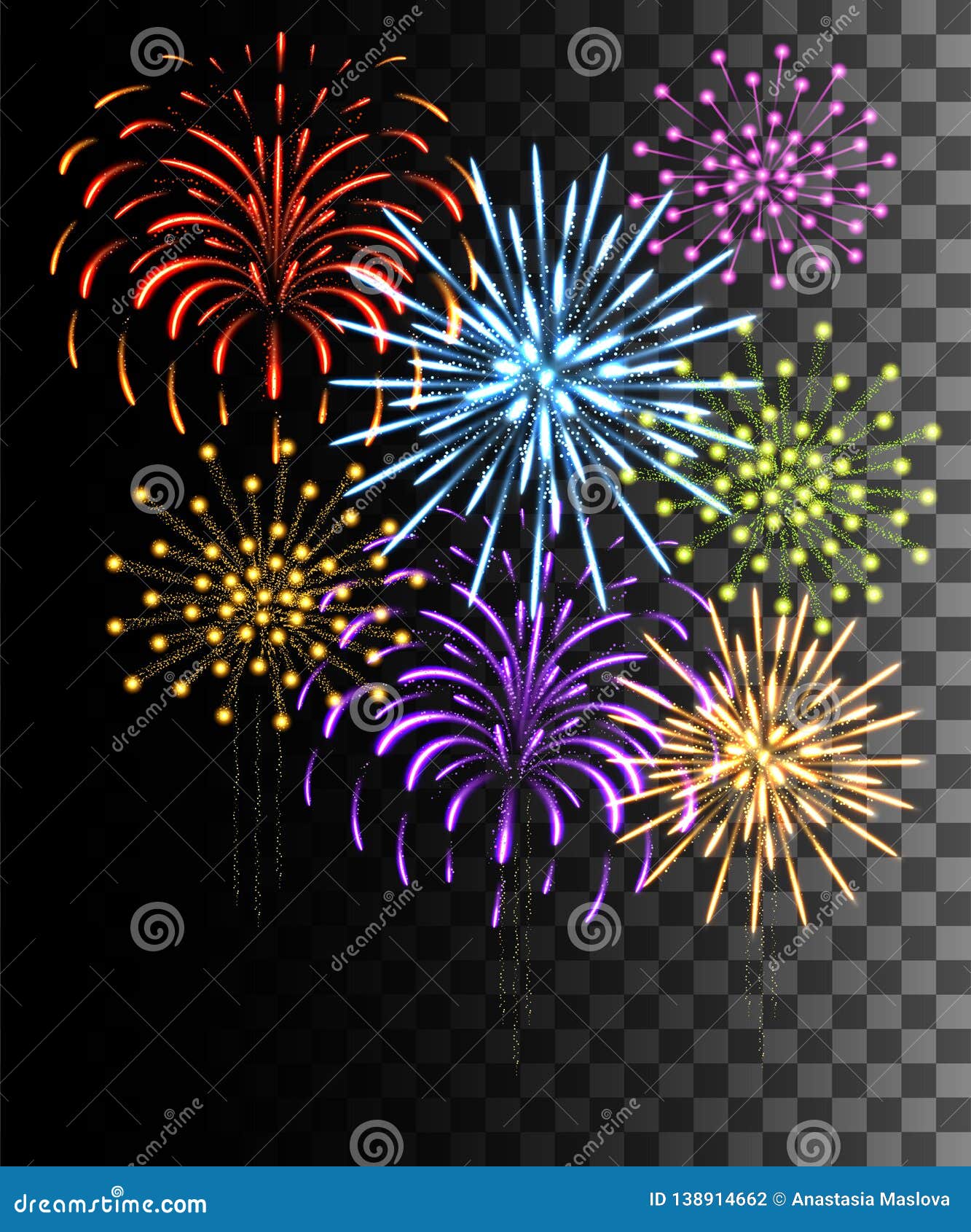 Glowing Collection. Colored Firework, Light Effects Isolated On ...
