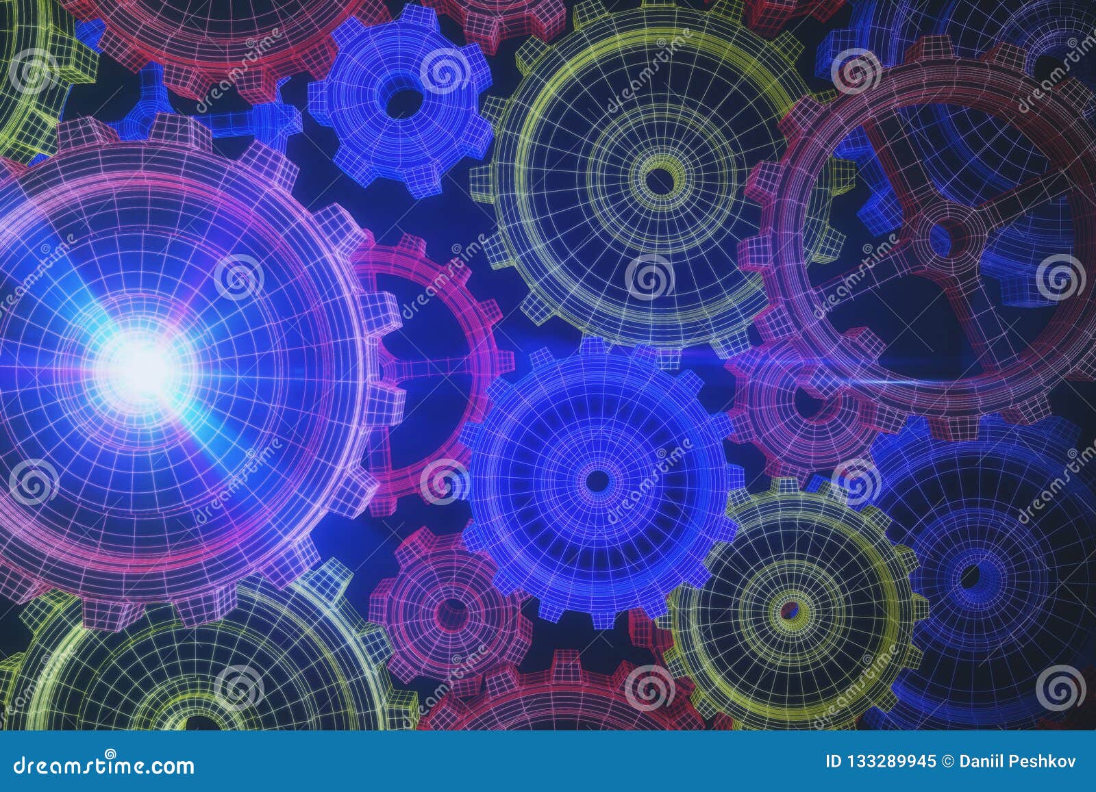 Colorful Cogs Accurately Turning Together Like One Integrated Mechanism ...