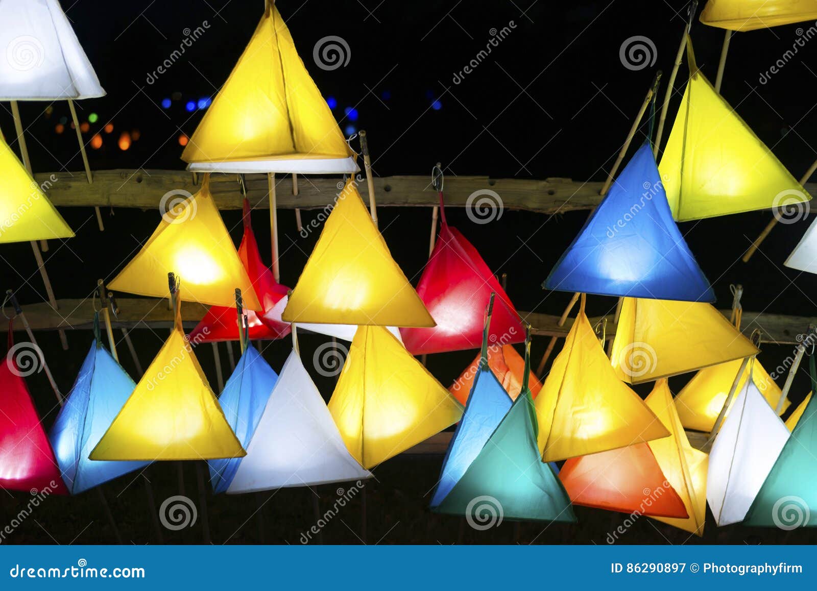 Glowing Colorful Triangular Paper Lanterns Stock Image - Image of ...