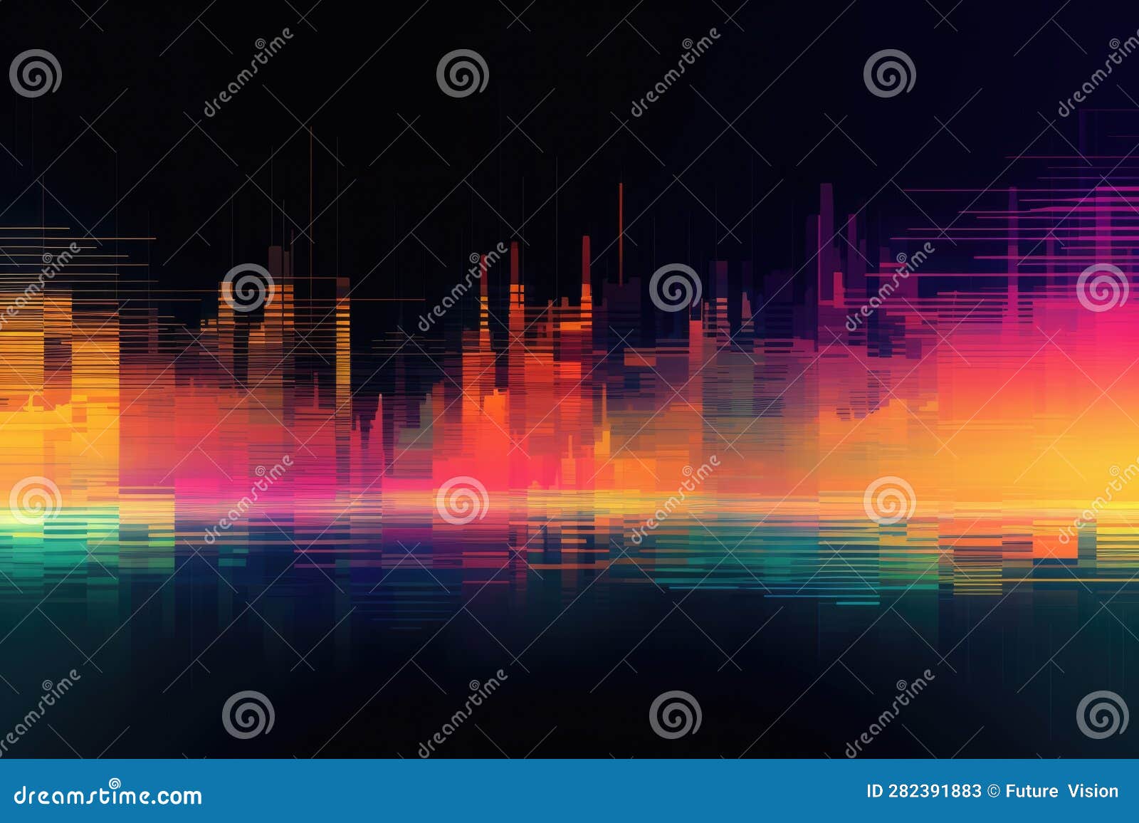 Glowing Colourful Interference Lines and Pixels on Black, Created Using ...