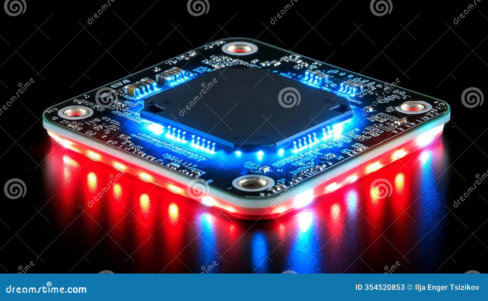 Glowing Computer Chip on Black Background Digital Circuitry and ...