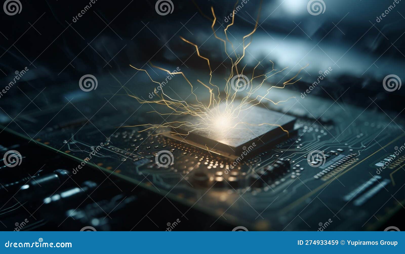 Glowing Computer Chip on Motherboard, Engineering Marvel Generated by ...