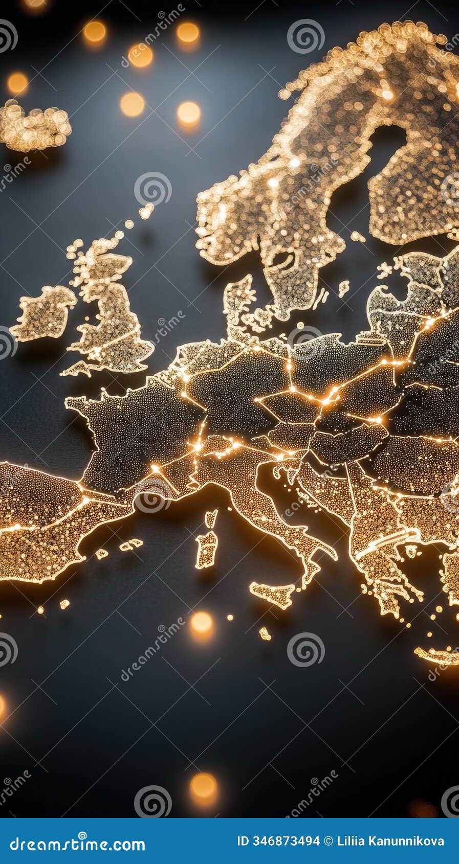 Glowing Connections Illuminate a Digital Map of Europe, Representing ...