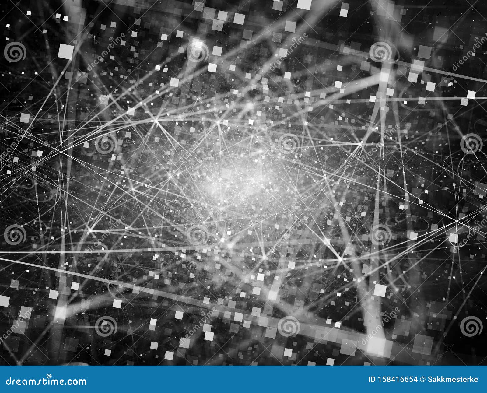 Glowing Connections in Space with Particles Black and White Stock ...