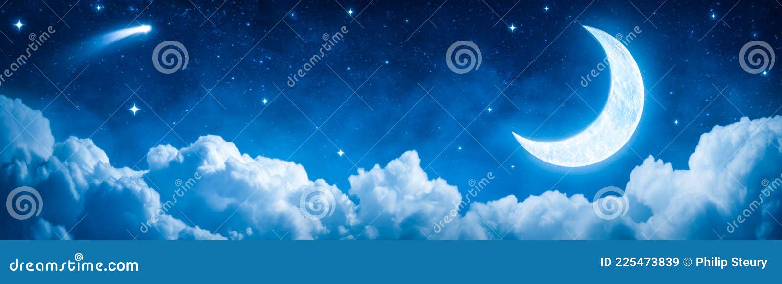 Glowing Crescent Moon and Comet Stock Image - Image of sleeping, puffy ...