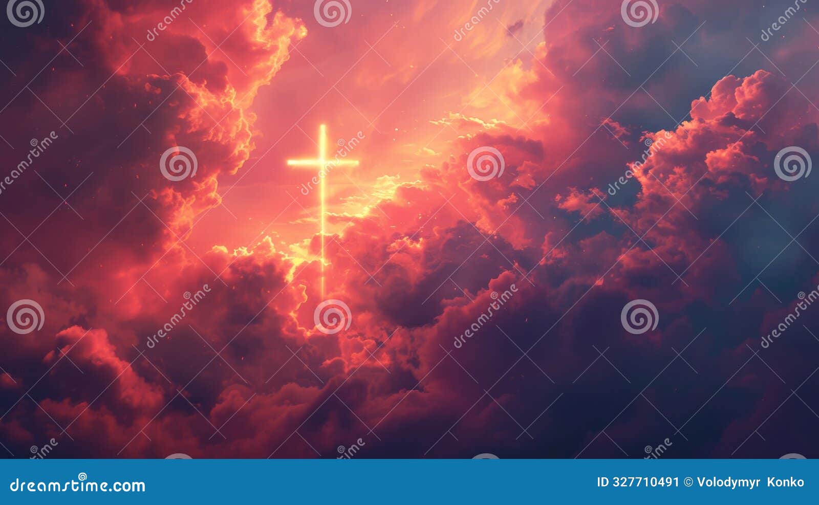 Glowing Cross in Dramatic Sunset Sky with Vibrant Clouds, Religious ...