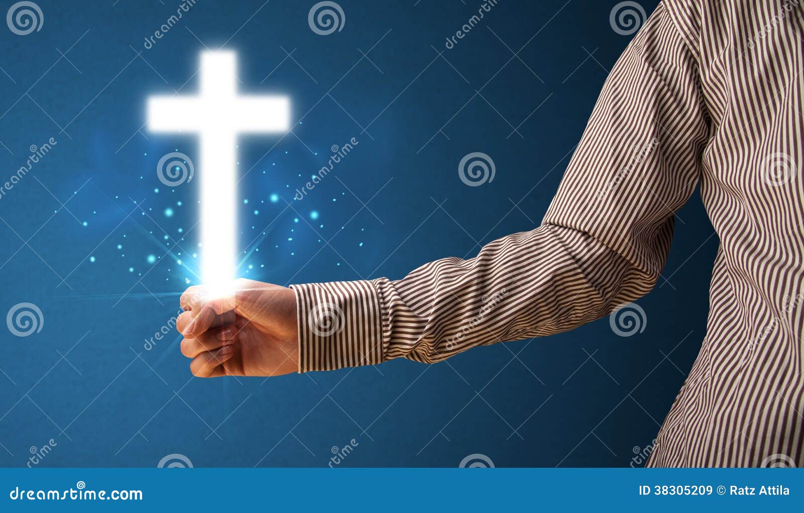 Glowing Cross in the Hand of a Businessman Stock Image - Image of ...