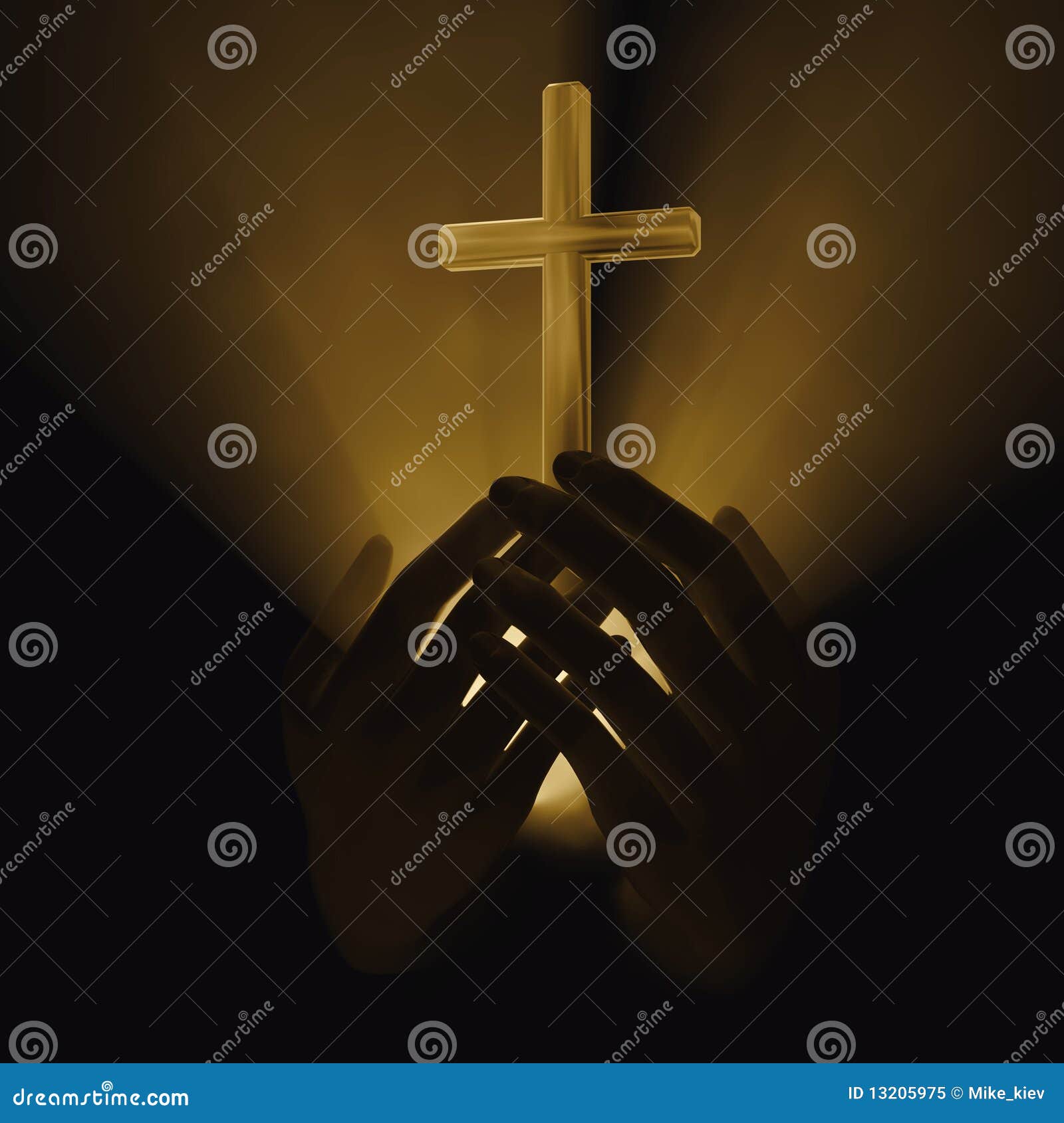 Glowing cross in hands stock illustration. Illustration of believe ...