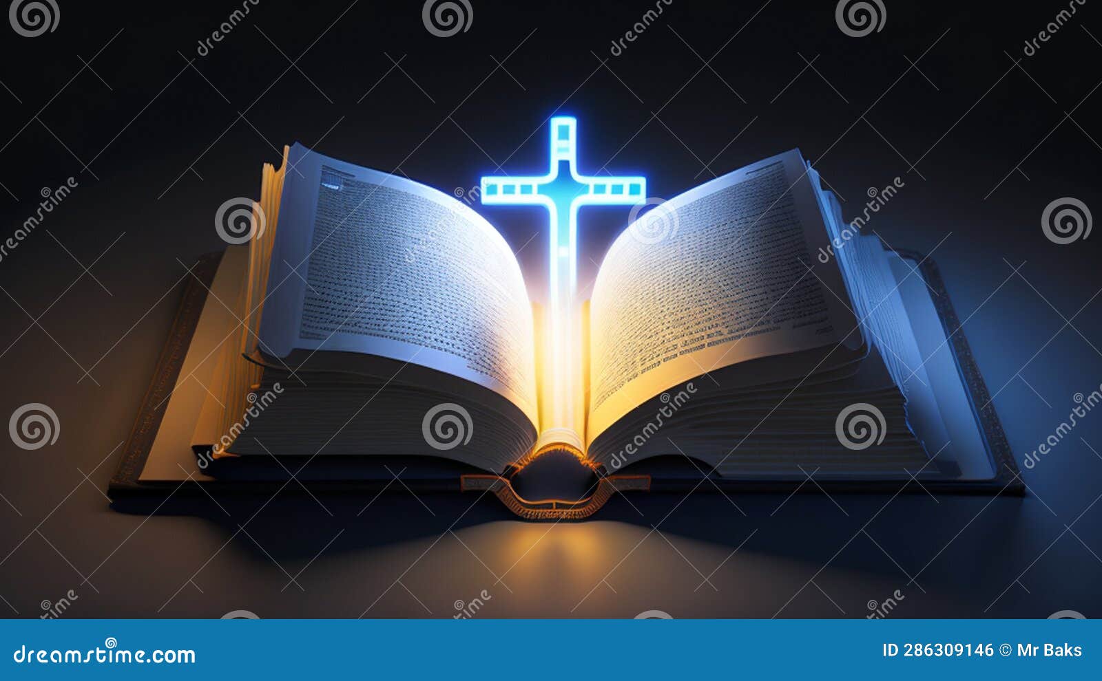 Glowing Cross on an Open Book. Stock Illustration - Illustration of ...
