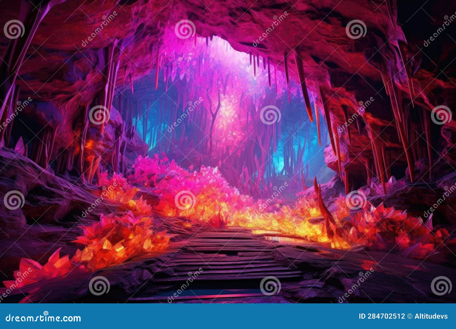 Glowing Crystal Cave with Vibrant Colors Stock Illustration ...