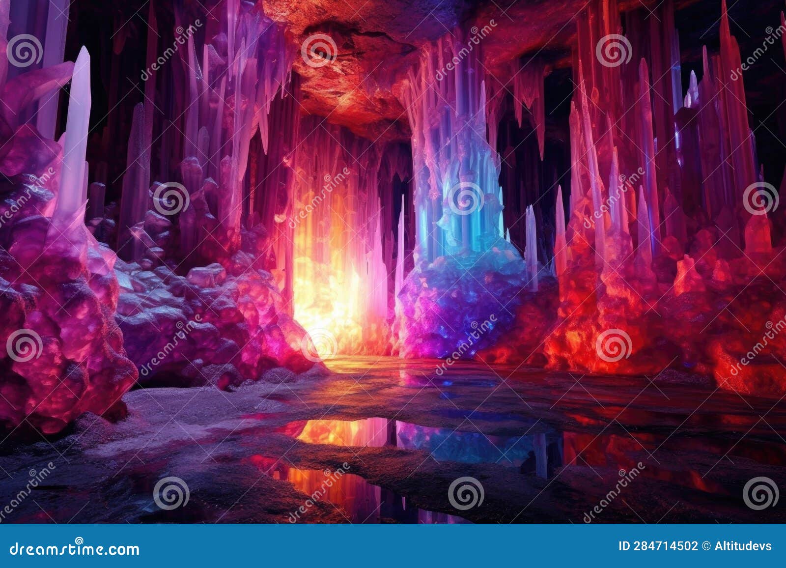 Glowing Crystal Cave with Vibrant Colors Stock Illustration ...