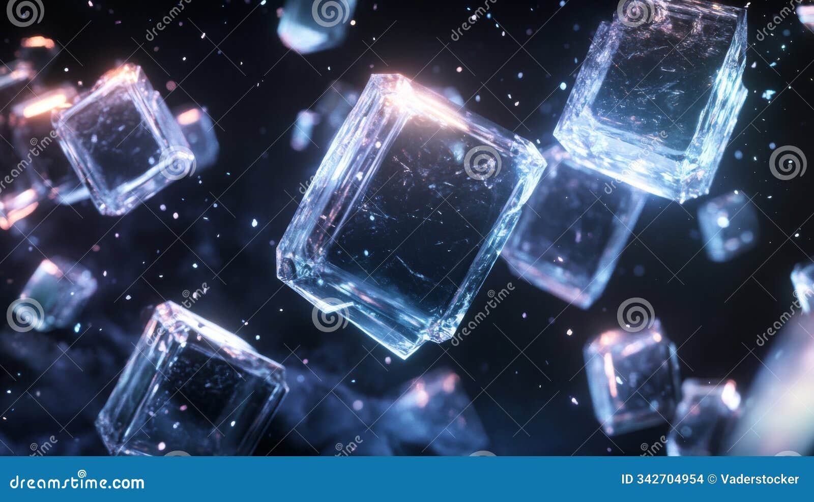 Crystal Cubes Or Blocks With Refraction Effect Of Rays In Glass. Clear ...